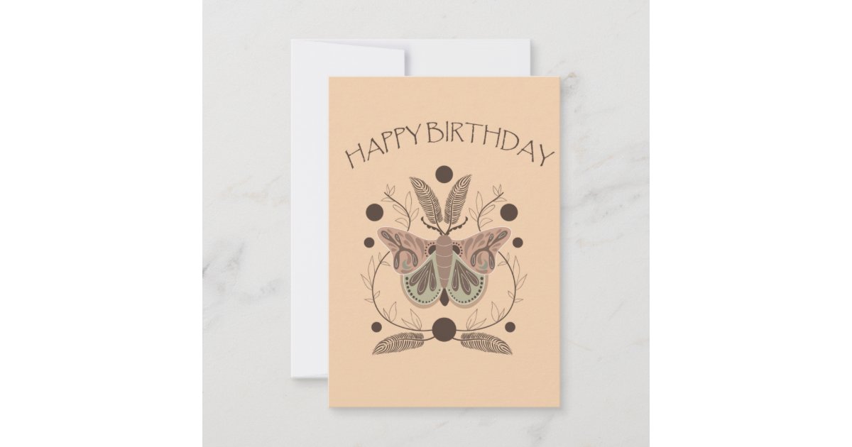 Harvest Moon Moth Happy Birthday Card | Zazzle