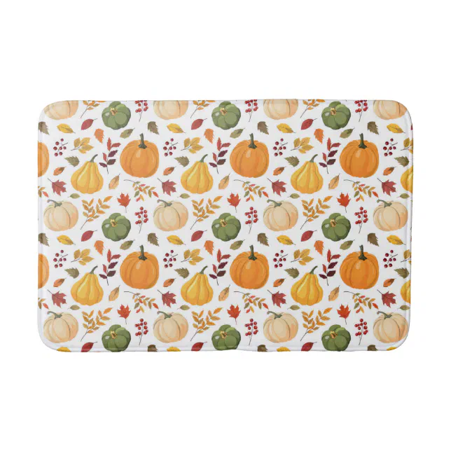Harvest Pumpkins and Autumn Leaves Pattern Bath Mat | Zazzle