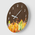 Harvest Pumpkins, Leaves and Foliage Large Clock | Zazzle