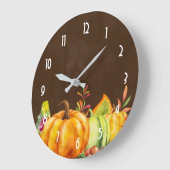 Harvest Pumpkins, Leaves and Foliage Large Clock | Zazzle