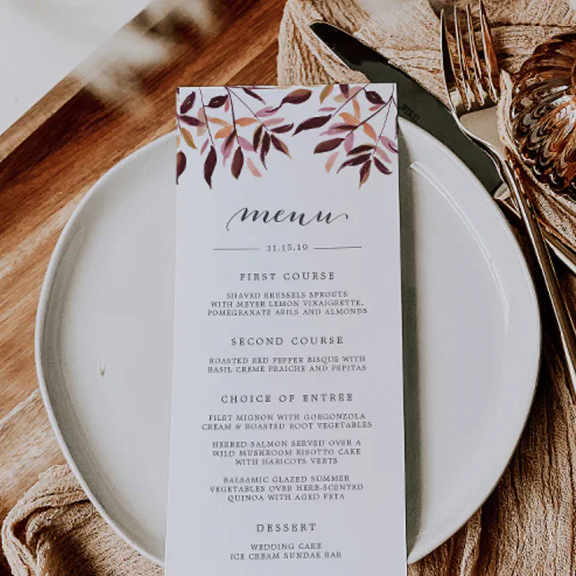 Harvest | Watercolor Foliage Menu Card | Zazzle