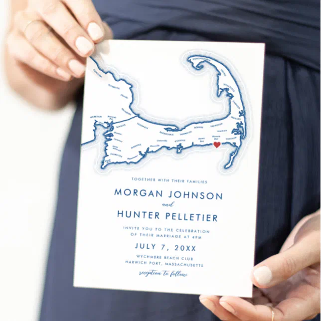 Harwich Port Cape Cod Navy Blue Minimalist Wedding Invitation | Zazzle