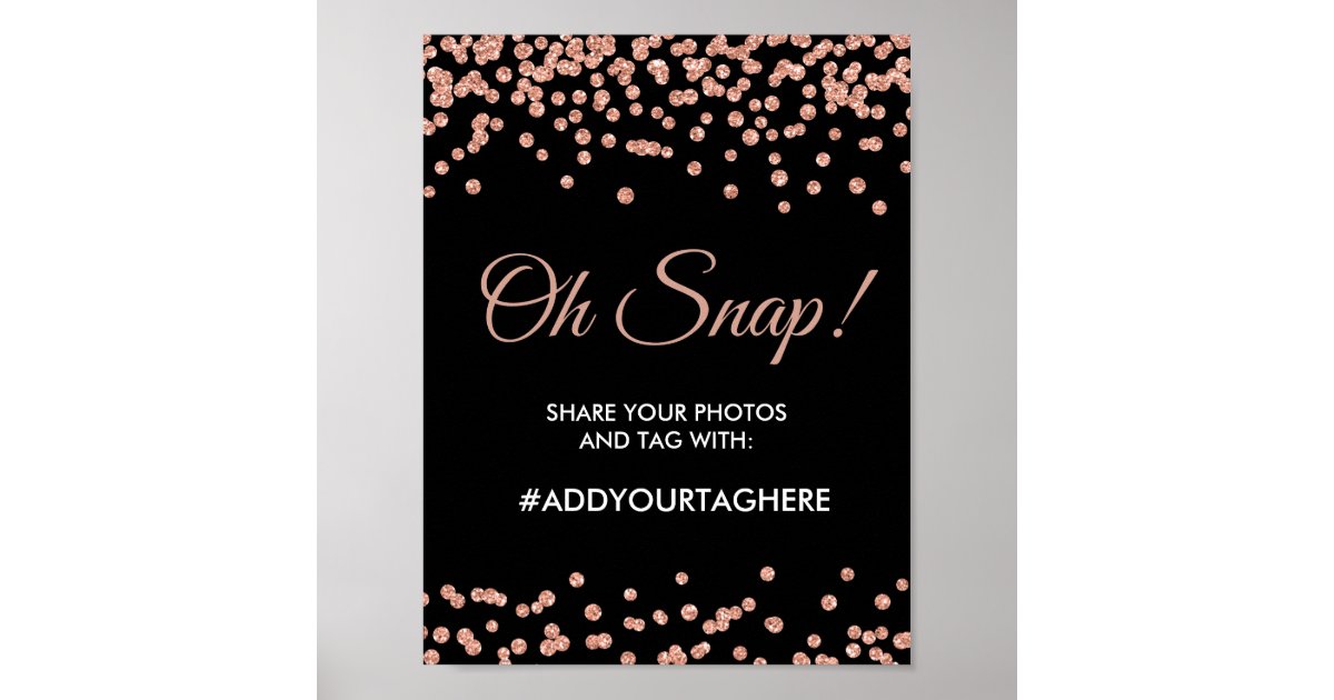 Hashtag Sign Rose Gold Glitter Confetti Black | Zazzle