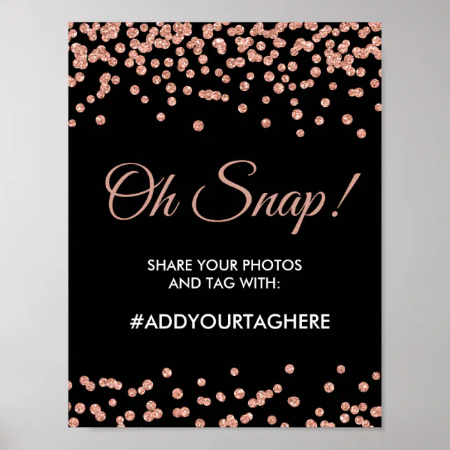 Hashtag Sign Rose Gold Glitter Confetti Black | Zazzle