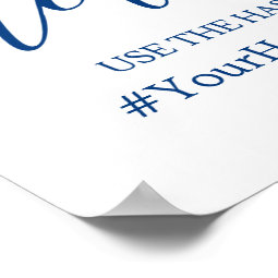 Hashtag Wedding Sign in Navy Blue Calligraphy | Zazzle