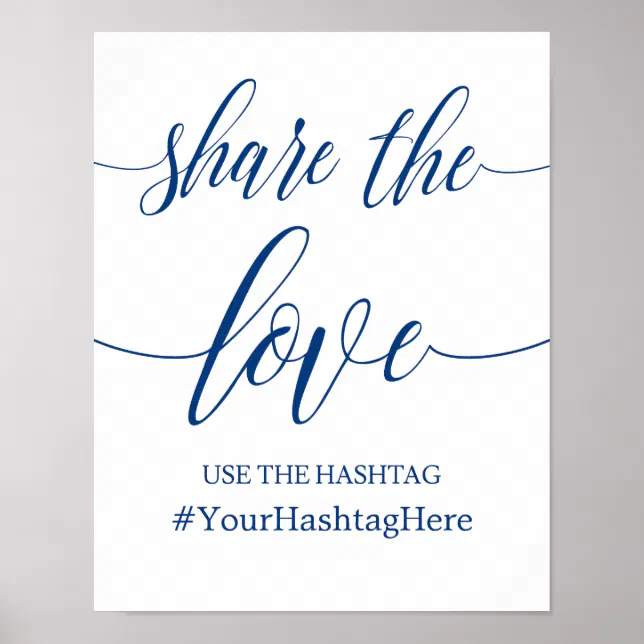 Hashtag Wedding Sign in Navy Blue Calligraphy | Zazzle