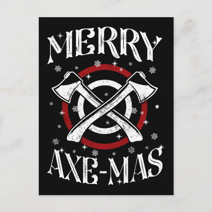 Hatchet Axe Throwing Lumberjack Merry Axe-mas Holiday Postcard | Zazzle