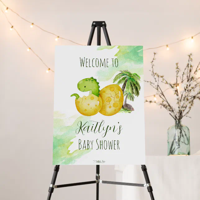 Hatching soon baby dinosaur baby shower welcome foam board | Zazzle