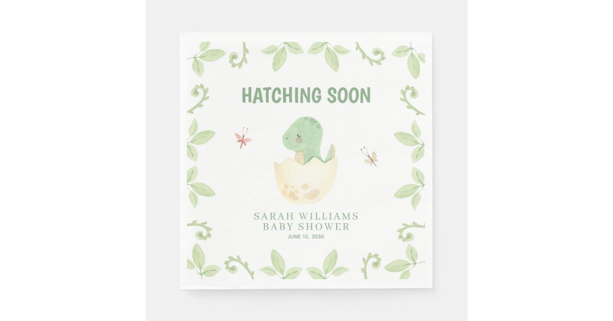 Hatching Soon Baby Shower Dinosaur Watercolor Napkins | Zazzle