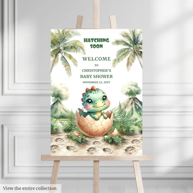 Hatching Soon Baby Shower Welcome Sign Dino | Zazzle