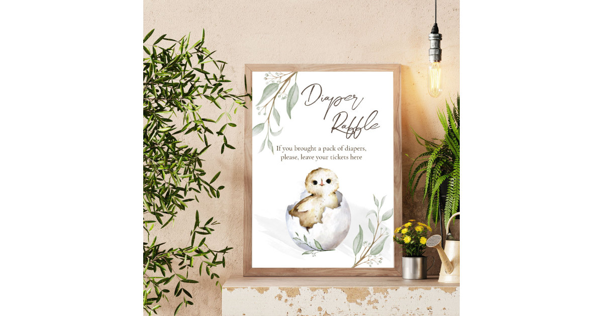 Hatching soon bird baby shower diaper raffle sign | Zazzle