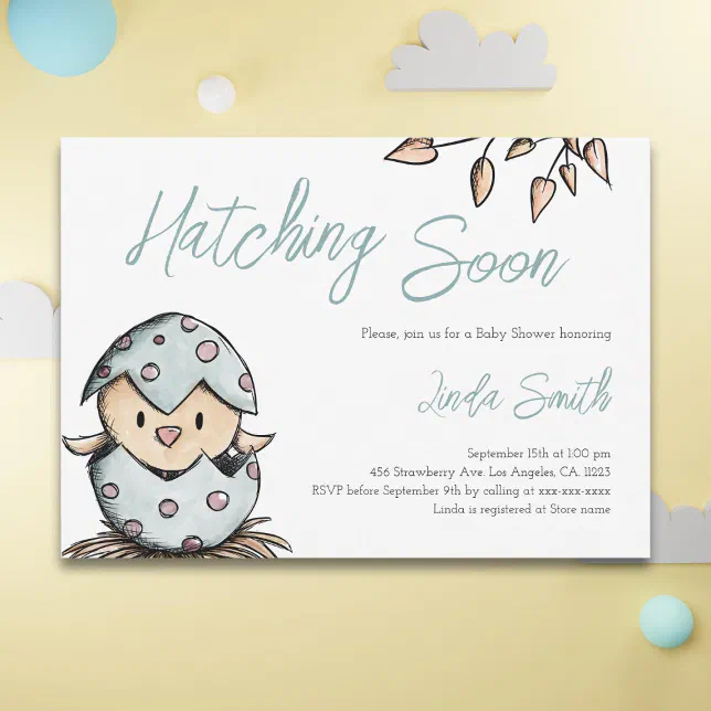 Hatching Soon Bird Watercolor Baby Shower Invitation | Zazzle