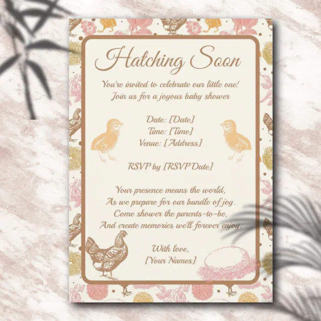 Hatching Soon Chicken Girl Baby Shower Invitation | Zazzle