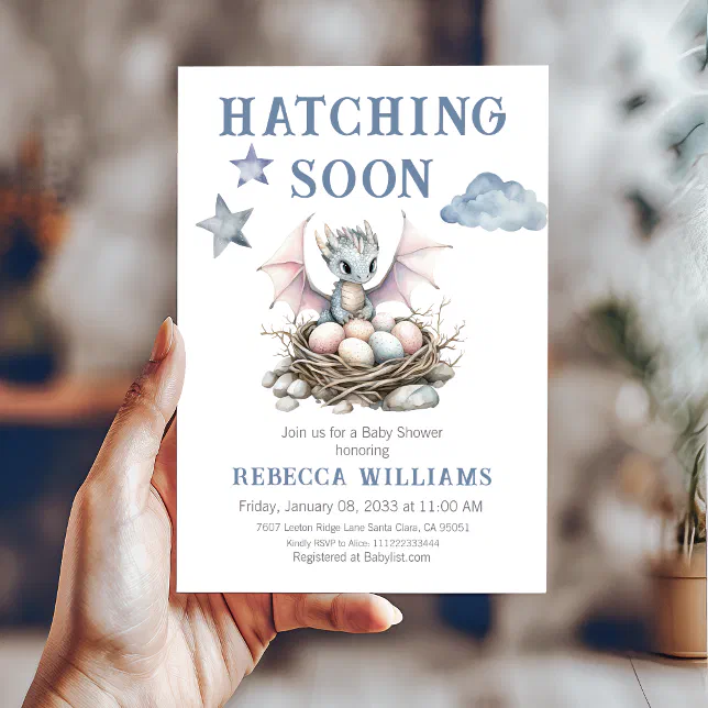 Hatching Soon Cute Little Dragon Baby Shower Invitation | Zazzle