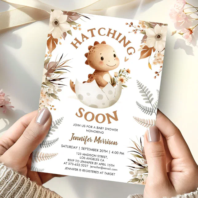 Hatching Soon! Dinosaur Baby Shower Boho Neutral Invitation | Zazzle