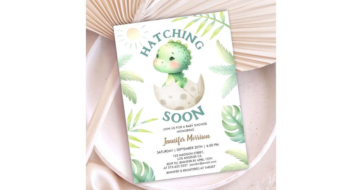 Hatching Soon Dinosaur Baby Shower Cute Baby Dino Invitation | Zazzle