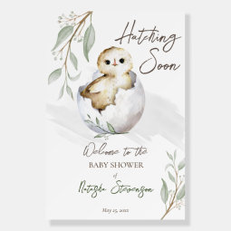 Hatching soon little bird baby shower welcome sign | Zazzle