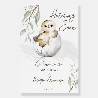 Hatching soon little bird baby shower welcome sign | Zazzle
