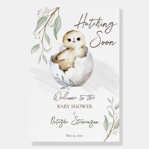 Hatching soon little bird baby shower welcome sign | Zazzle