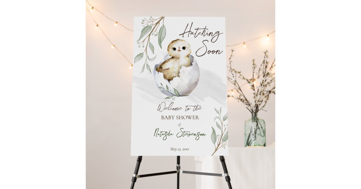 Hatching soon little bird baby shower welcome sign | Zazzle