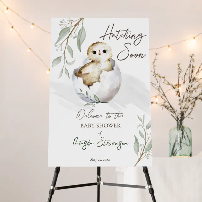 Hatching soon little bird baby shower welcome sign | Zazzle