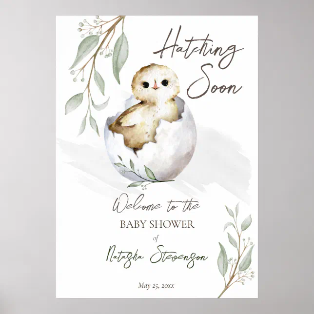 Hatching soon little bird baby shower welcome sign | Zazzle