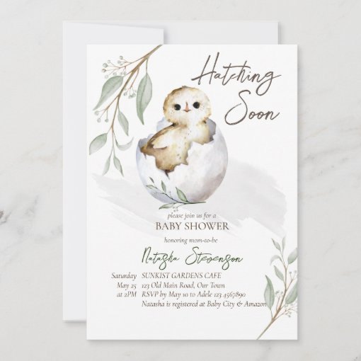 Hatching soon little bird inside egg baby shower invitation | Zazzle