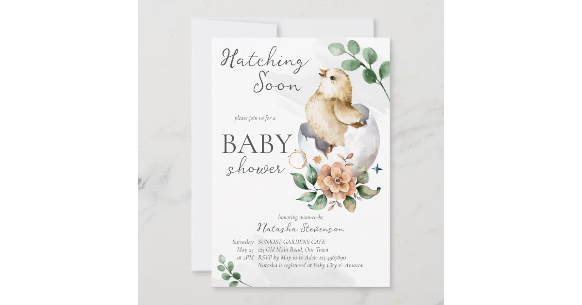 Hatching soon little bird inside egg baby shower invitation | Zazzle