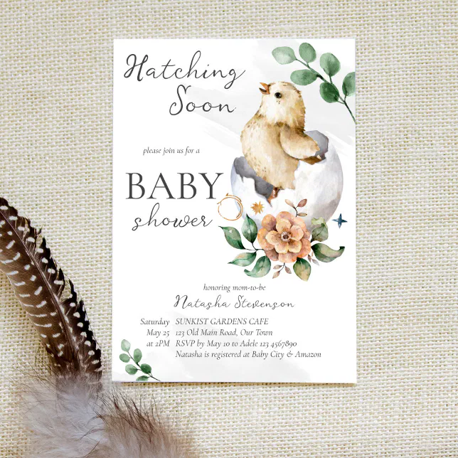Hatching soon little bird inside egg baby shower invitation | Zazzle
