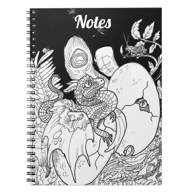 Hatchling Dragon line art ink drawing Notebook | Zazzle