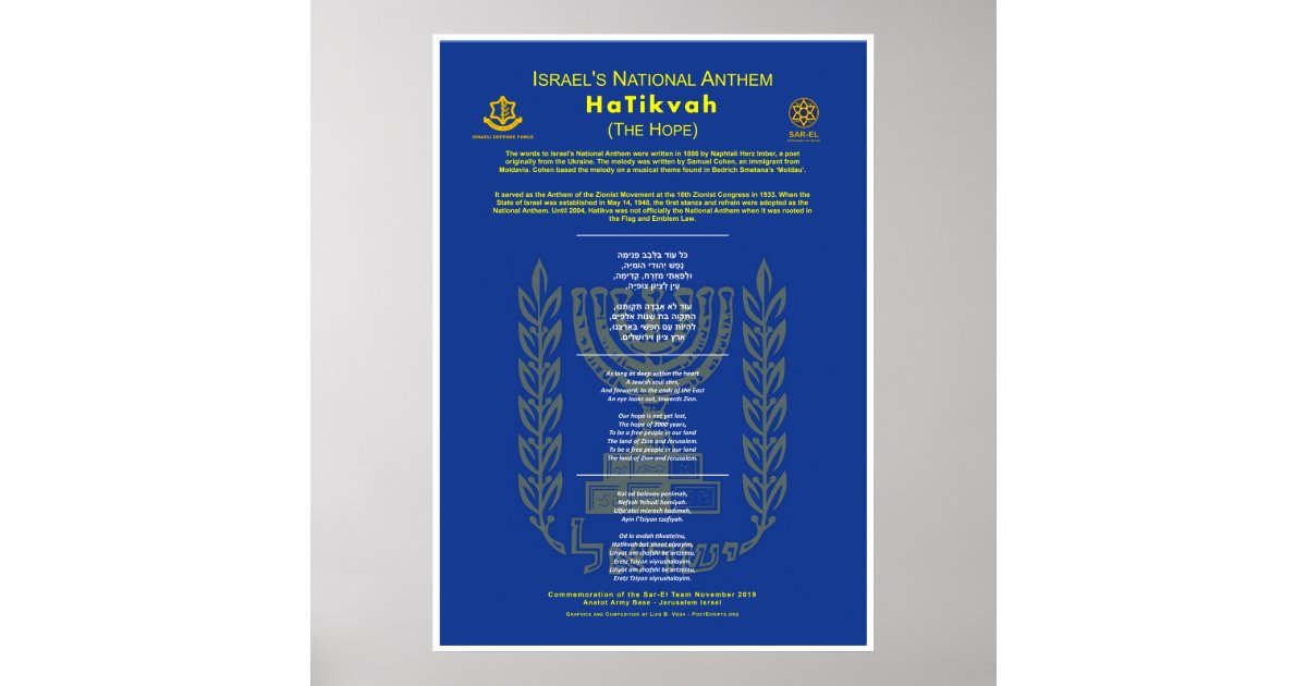 HaTikvah-Israel's-National-Anthem Poster | Zazzle