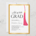 Hats Off To Grad Pink Gold Tassel Graduation Photo Invitation | Zazzle