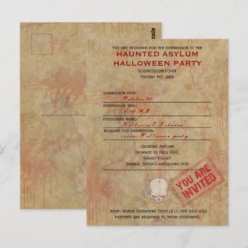 Haunted Asylum Halloween Party Postcard | Zazzle