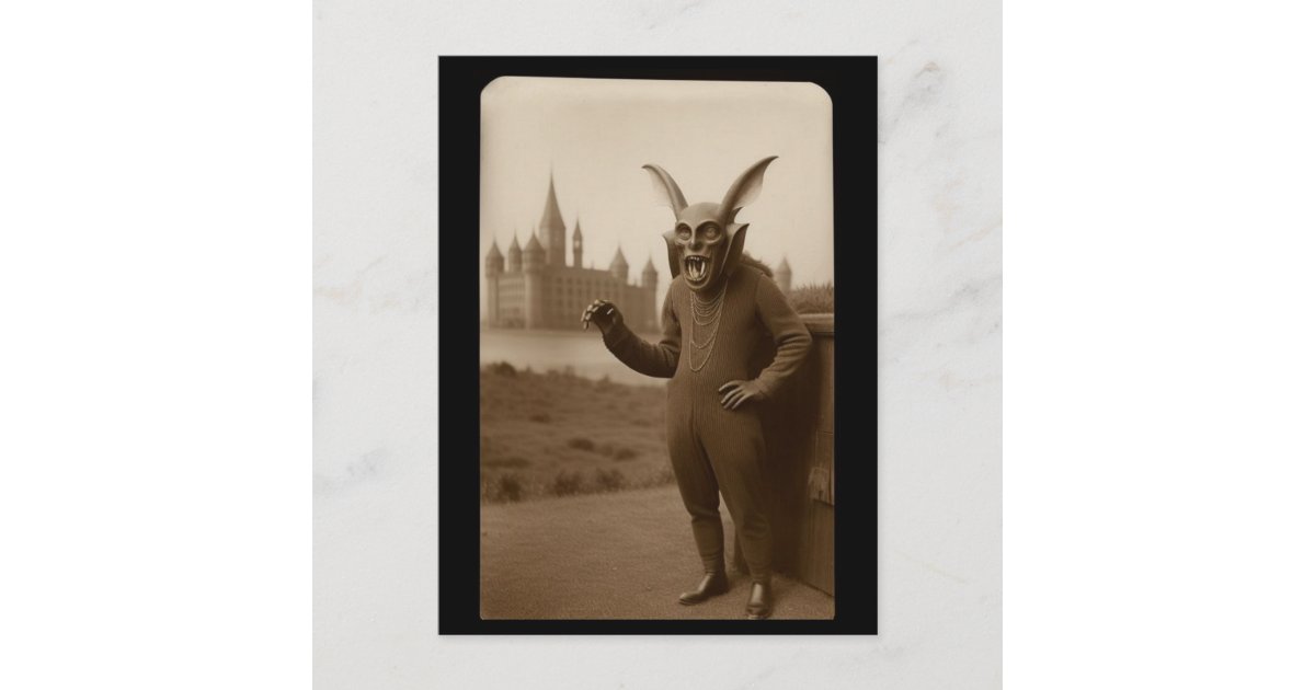Haunted Bizarre Weird Bat Creature Halloween Postcard | Zazzle
