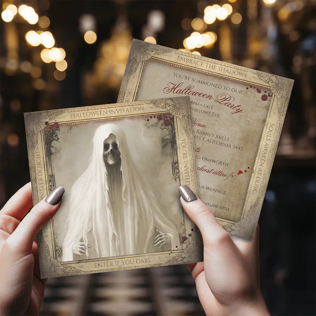 Haunted Creepy Ghost QR Code Adult Halloween Invitation | Zazzle