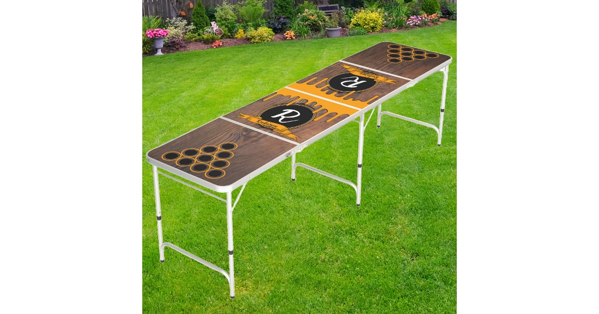 Haunted Dark Walnut Wood Orange Drip Name Banner Beer Pong Table | Zazzle