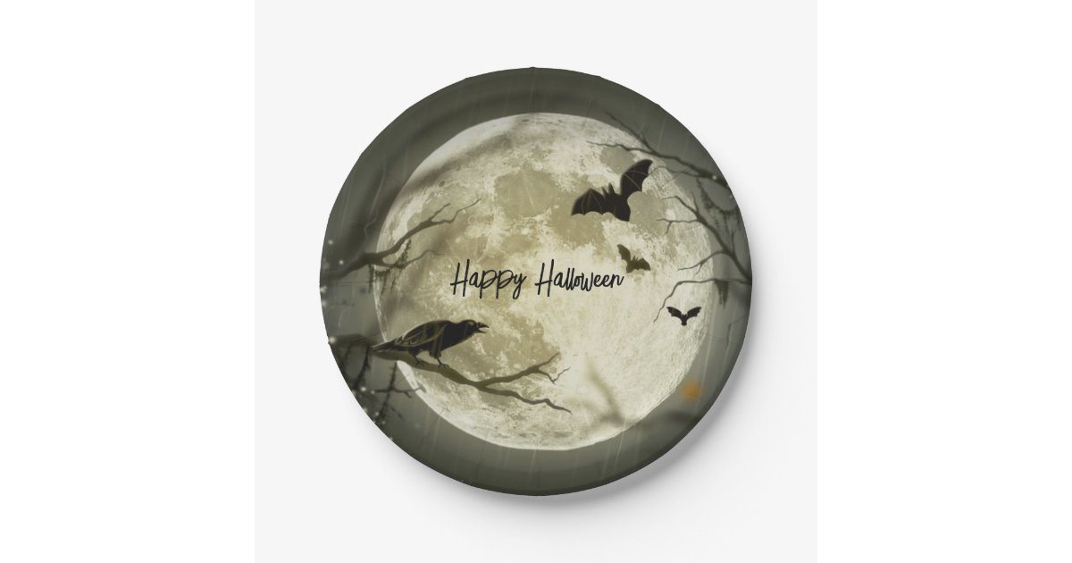 Haunted Full Moon Halloween Party Paper Plates | Zazzle