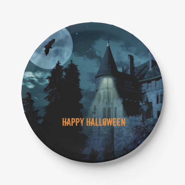 Haunted Goth Mansion Halloween Paper Plates | Zazzle