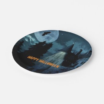 Haunted Goth Mansion Halloween Paper Plates | Zazzle