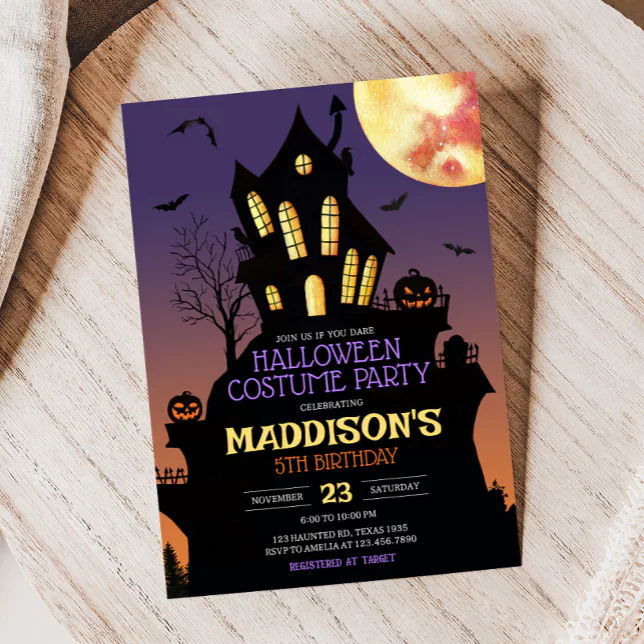 Haunted Halloween Birthday Costume Party Invitation | Zazzle