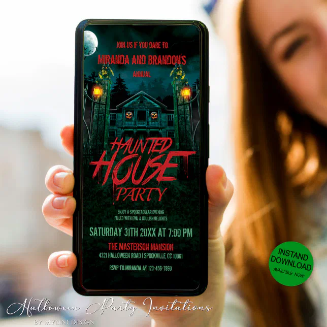 Haunted House Digital Halloween Party Invitation | Zazzle