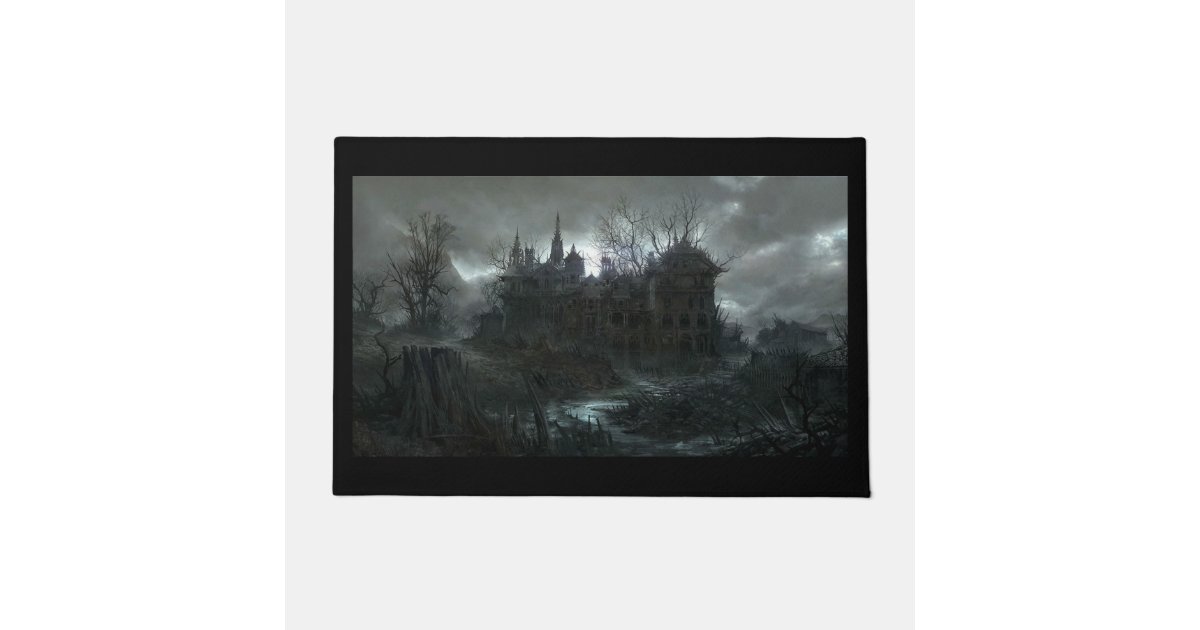 Haunted House Halloween Entryway Rugs | Zazzle