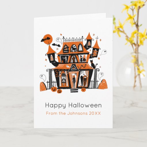 Haunted House Halloween illustrated Card | Zazzle