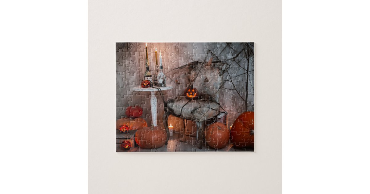 Haunted House Halloween Pumpkins Candles Jigsaw Puzzle | Zazzle