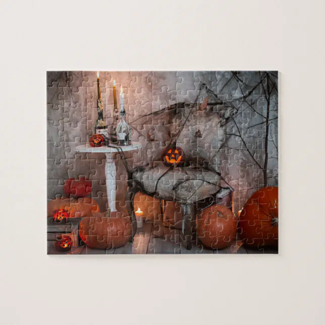 Haunted House Halloween Pumpkins Candles Jigsaw Puzzle | Zazzle