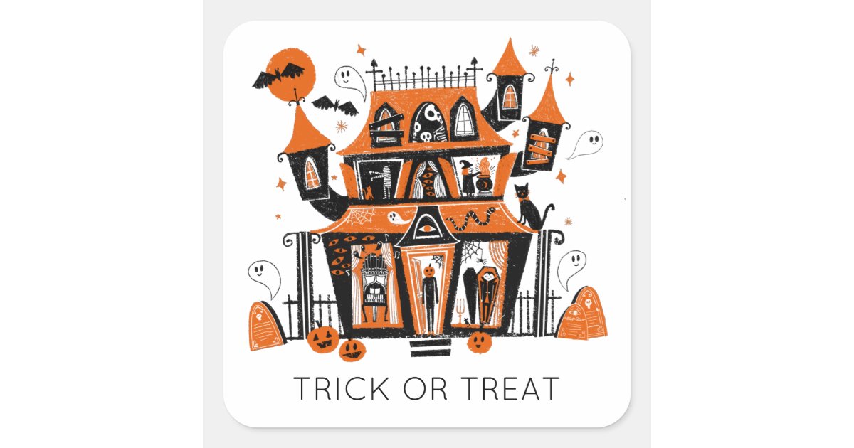 Haunted House halloween Square Sticker | Zazzle