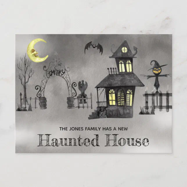 Haunted House, Halloween Themed Moving Annoucement Postcard | Zazzle