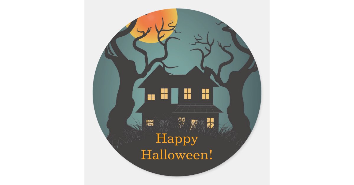 Haunted house Happy Halloween Sticker | Zazzle