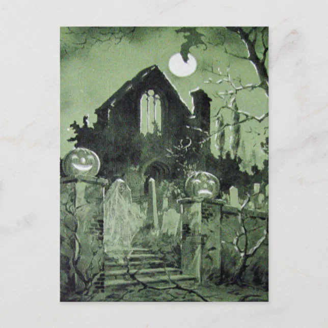 Haunted House Jack O' Lantern Ghost Bat Postcard | Zazzle