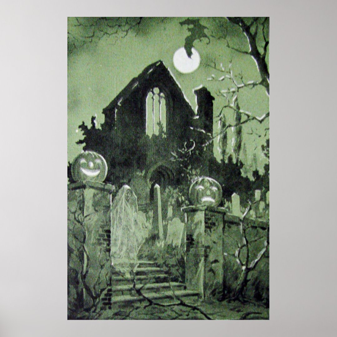 Haunted House Jack O' Lantern Ghost Moon Poster | Zazzle
